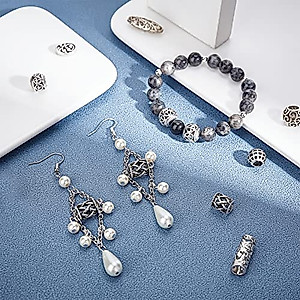 SUNNYCLUE 1 Box 40Pcs 10 Styles Tibetan Hollow Tube Bead Alloy Antique Silver Curved Noodle Loose Bead Long Spacers Large Hole for Jewelry Making Necklace Bracelet Craft Findings