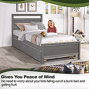 Hanway Trundle Bed Frame/American Country Style daybed and roll Out Twin Size Trundle accommodate/Made by Exquisite Pine Wood Craftsmanship and Weathered Wood Texture Finish