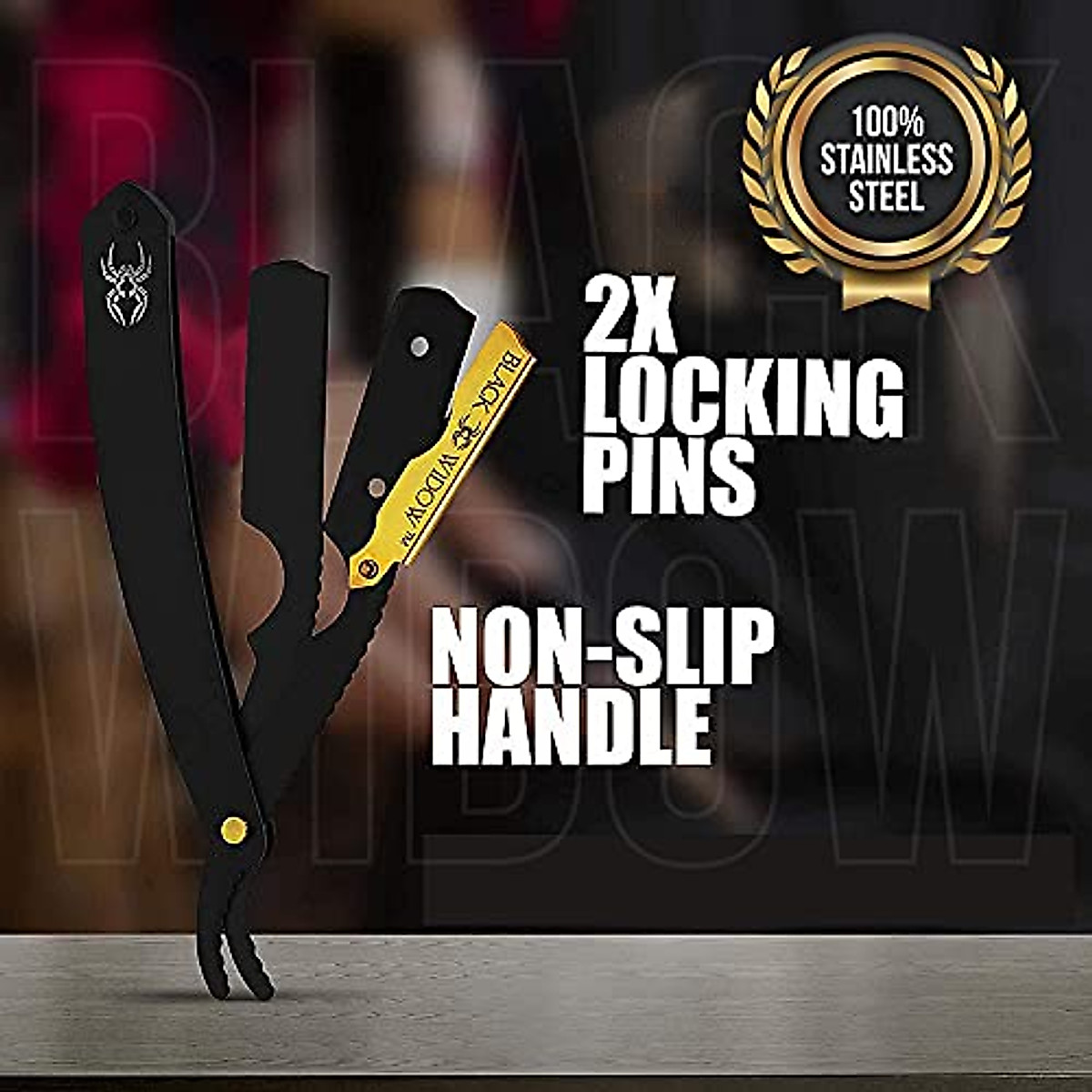 Barber Straight Razor, Professional Barber Straight Edge Razor - Barber Razor Compatible with Straight Razor Edge for Barber by Black Widow (1.5mm) (Gold)