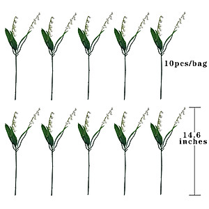 ZooeyRoose 10 pcs Lily of The Valley Artificial Flowers Fake Convallaria Majalis White Flower for Home Garden Bridal Wedding Bouquets Centerpieces Small Vase Arrangements Table Party DIY Decorations