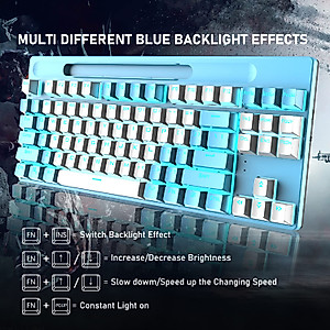 Bluetooth Mechanical Gaming Keyboard with Multi Backlit 87Key Anti-Ghosting Ergonomic Wired/Wireless 2.4Ghz USB Receiver Rechargeable 3300mAh Battery for PC Mac Gamer Typists (White Blue/Blue Switch)