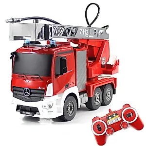 fisca RC Truck Remote Control Fire Engine Truck 9 Channel 2.4G Hobby Electronics Toys with LED Lights Simulated Sounds for Kids