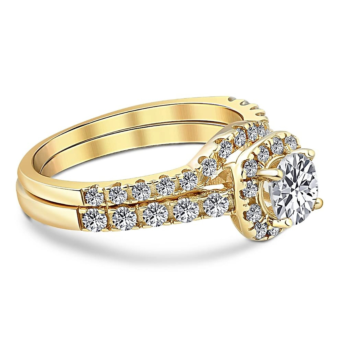 1 1/4Ct Diamond Cushion Halo Engagement Wedding Ring Set 10k Yellow Gold - Size 4