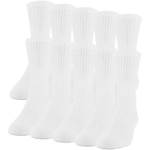 Gildan Men's Active Cotton Crew Socks, 10-Pairs, White, Shoe Size: 6-12