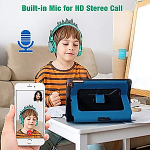 Kids Headphones Boys Wireless Bluetooth Headset w/Mic Over On Ear for School/pc/ipad,Dinosaur Headphones for Kids Children Girls, Volume Limited Adjustable Headset w/1pc Dinosaur Party Bag, Green