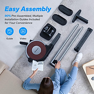 Rowing Machine& seat cusshion, Bluetooth Magnetic Rower Machine with Dual Slide Rail, 16 Levels of Electromagnetic Resistance, Max 350lb Weight Capacity, App Compatible, Rowing Machines for Home Use