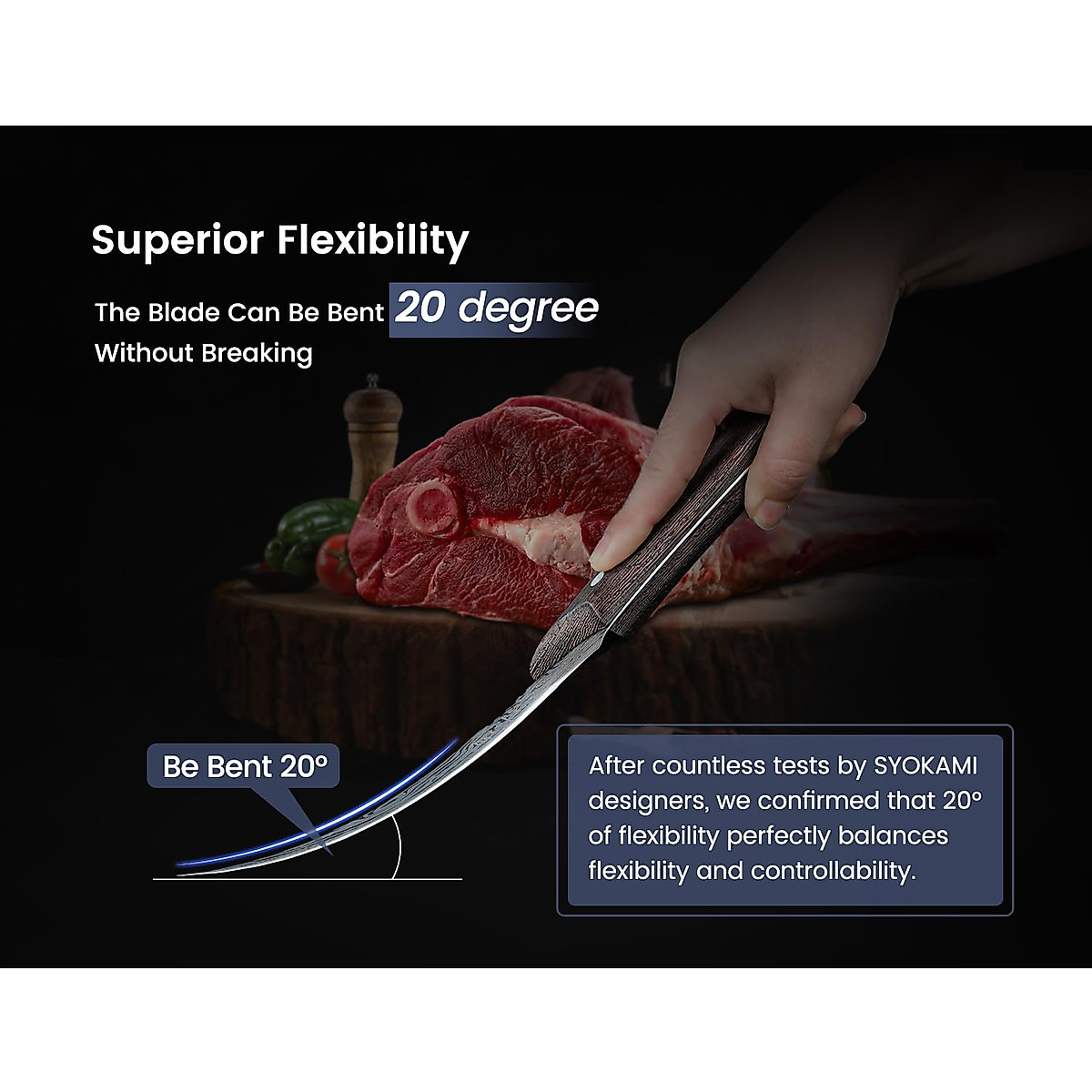 SYOKAMI Boning Knife for Meat Cutting, 6.7 Inch Japanese Style Fillet Knife with Wood Handle, High Carbon Razor Sharp Flexible Blade Deboning Knife, Damascus Pattern Full Tang Design Ideal for Gift