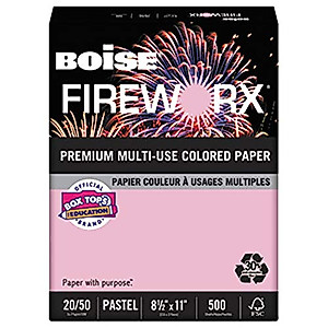 boise FIREWORX Colored Paper, 20lb, 8-1/2 x 11, Powder Pink, 500 Sheets/Ream