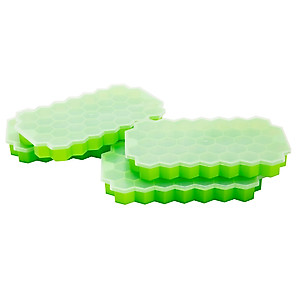 Mind Reader Mini Ice Cube Trays, Honeycomb Mold, Cover, Reusable, Stackable, Freezer, Silicone, 8"Lx5"Wx1"H, Set of 4, Green