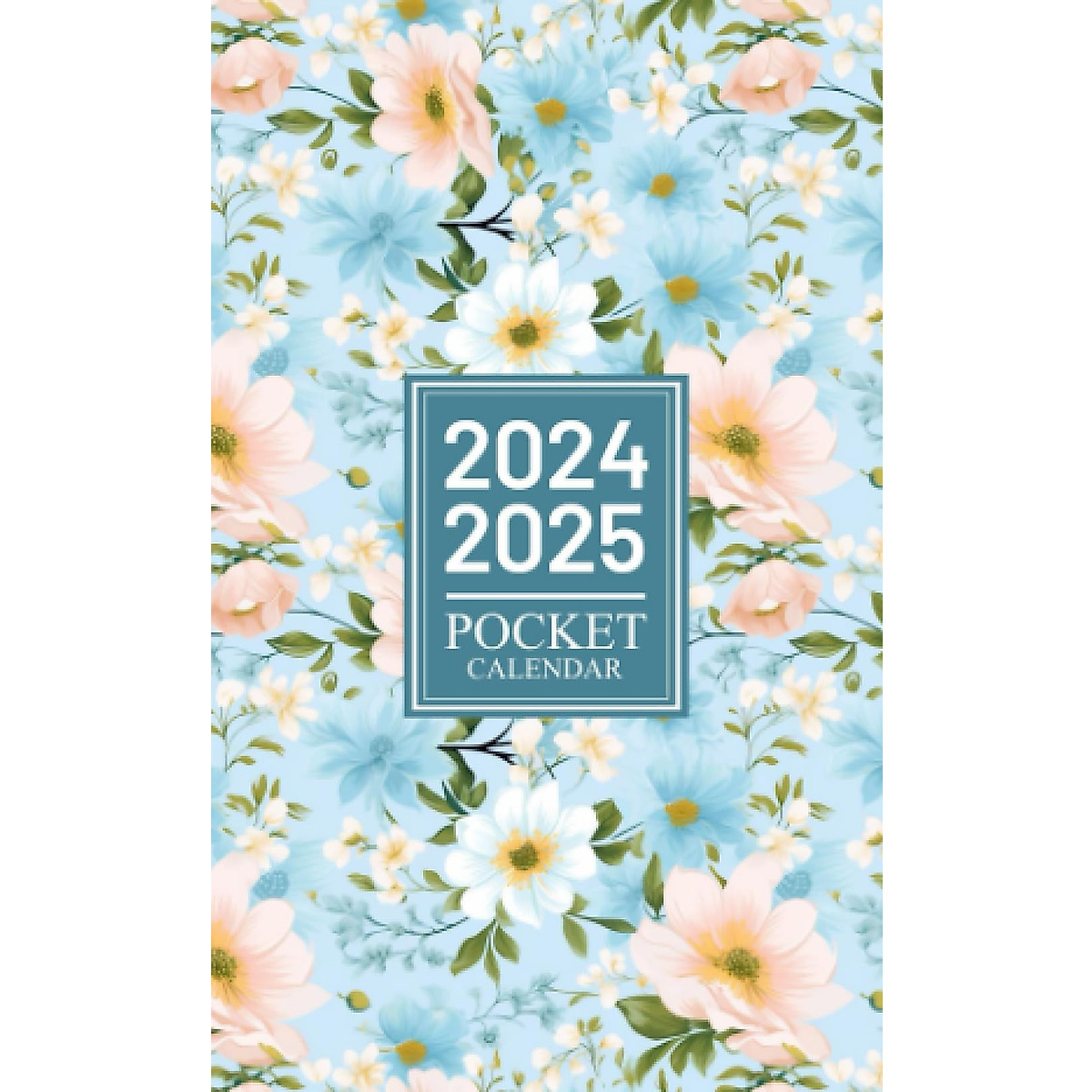 Pocket Calendar 2024-2025 For Purse: 2 Year Small Size 4 x 6.5 inches - Flower Pattern Cover Design