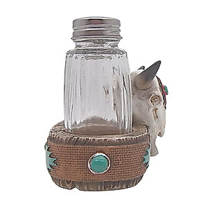 Salt and Pepper Set Holder with a Cow Skull Design, Southwestern Décor, Shakers Included, 4.75 Inches