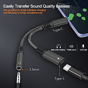 USB Type C to 3.5mm Headphone and Charger Adapter,2-in-1 USB C to AUX Audio Jack Dongle Cable with PD 60W Fast Charging Compatible with Samsung Galaxy S22 S21 S20,Note 20 10,Google Pixel 4 3 XL