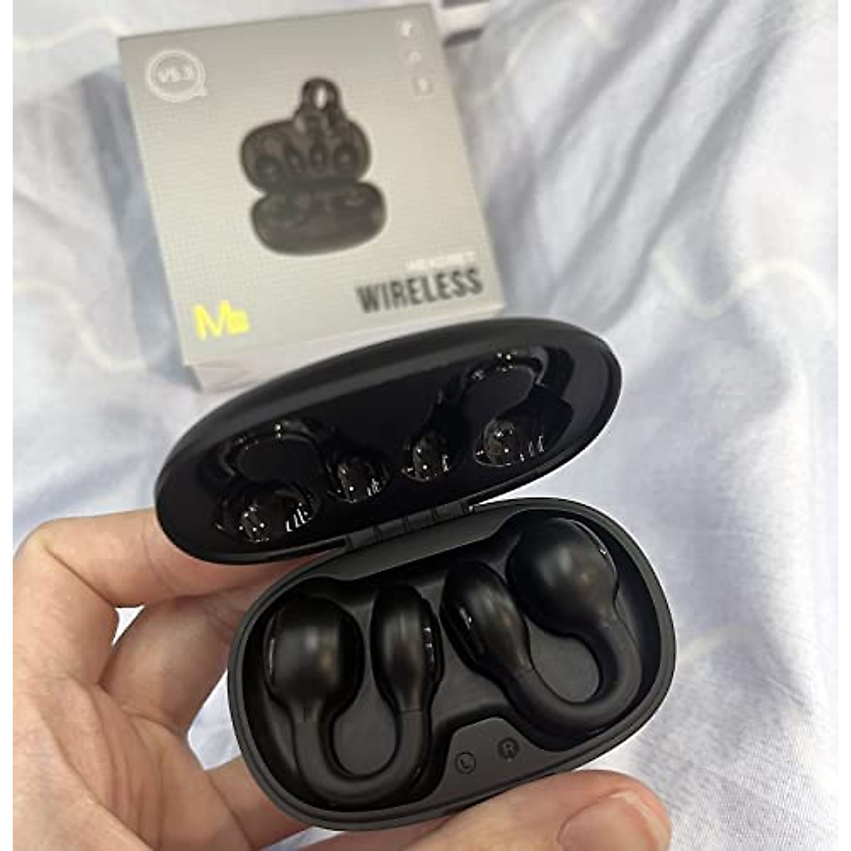 TWS Bluetooth 5.3 Earphones Wireless Headphones Ear Hook HiFi Stereo with Mic Sports Waterproof Headsets Earbuds Noise Reduction (White)