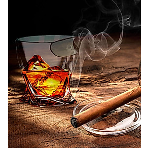 Bezrat Whiskey Cigar Glasses - Set of 2 - Old Fashioned Whiskey Tumbler With Side Mounted Holder Cigar Rest - Father's Day Gift - Dad, Husband, Grandpa, Brother