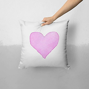 iiRov Pink Watercolor Heart - Custom Decorative Home Decor Indoor or Outdoor Throw Pillow Cover Plus Cushion Set for Sofa, Bed or Couch (Pillow CASE Cover Plus Cushion)