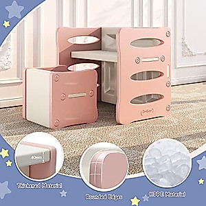 BanaSuper Kid's Table and 2 Chairs Set Plastic Activity Table for Toddlers Children Desk Ideal for Arts & Crafts Snack Time Homeschooling Homework Gift for Boy & Girl(Pink with 2 Chairs Set)