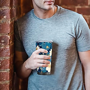 QWEUIOP 20oz Insulated Travel Coffee Mug Vintage Lotus Pattern Stainless Steel Tumbler with Lid Double Wall Vacuum Coffee Cup For Hot and Cold Drinks13953