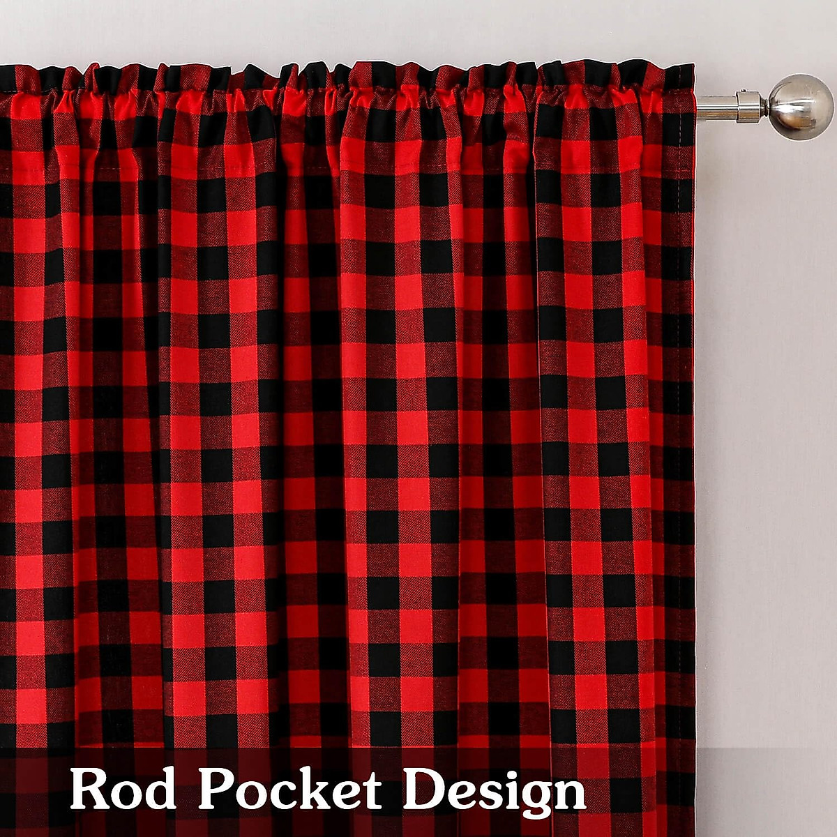 WUBODTI Christmas Red Gingham Curtains 84 Inch Length Red and Black Buffalo Plaid Curtain 2 Panels,Farmhouse Buffalo Checkered Room Darkening Curtain Drapes for Living Room Bedroom Dining Room
