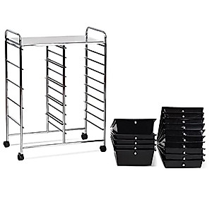 Recollections 15 Drawer Rolling Organizer Cart - Universal Rolling Cart and Organizer with Drawers for Office Multi-Use Storage (Black)