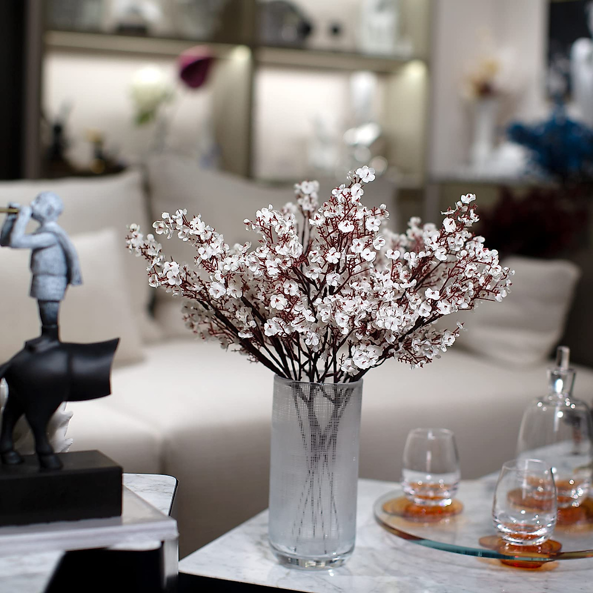 UD Babys Breath Artificial Flowers 8 Bundle Real Touch Fake Gypsophila Plastic Silk Flowers for Home DIY Garden Decor Wedding Party (White)