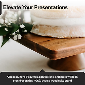 Villa Acacia Cake Stand - 13 inch Rustic Wood Table Stands for Decorating and Serving - Wooden Pedestal for Cupcake, Dessert, Fruit, Wedding & Birthday Parties - Square