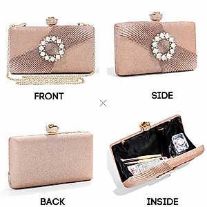 Yokawe Women Evening Bag Glitter Pleated Clutch Purse Rhinestone Handbags for Bridal Wedding Prom Party (Champagne)