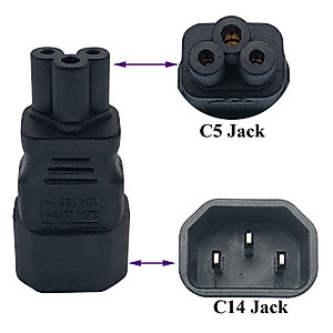 AAOTOKK IEC 320 C14 to C5 AC Adapter, 10A 125V IEC 3Pole Male to Mickey Mouse 3Pole Female Power Adapter,C5 to C14 AC Converter for Mickey Mouse Laptop Receptacle Converter (2 Pack-C5 to C14)