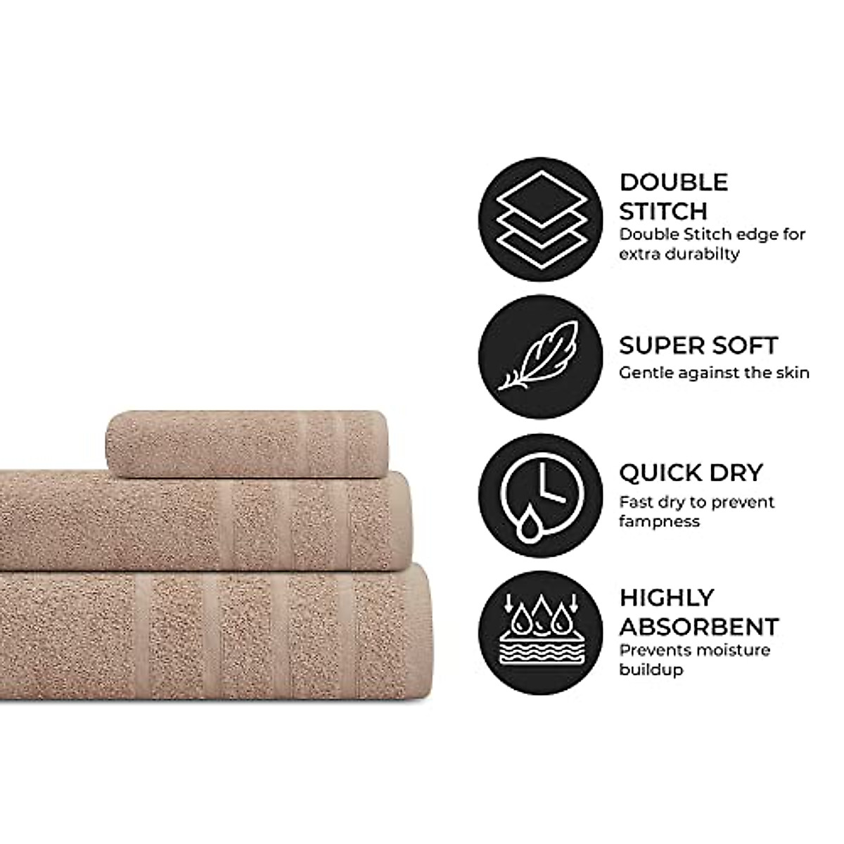 Textila Cotton Towel Set - 3 Piece Set Includes 1 Bath Towels, 1 Hand Towels, and 1 Washcloths - Soft and Absorbent Towel Set for Bathroom - Beige Color Towels Ideal for Everyday Use
