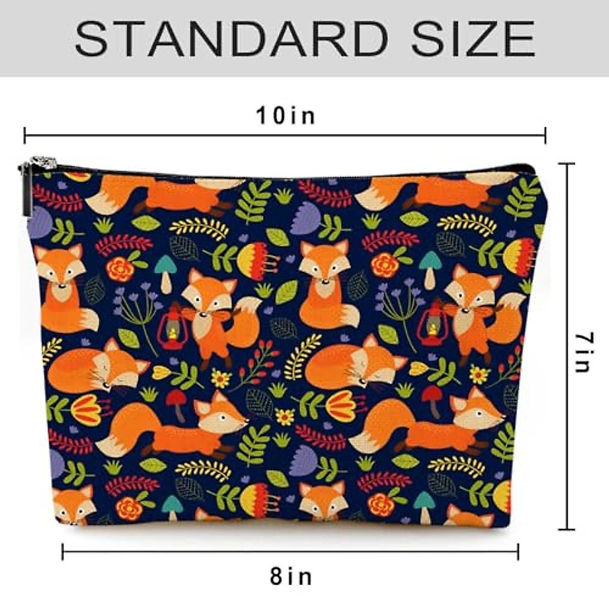 Givotin Small Makeup Bag for Purse Cute Canvas Waterproof Cosmetic Bags for Women Zipper Travel Toiletry Pouch-Fox Makeup Bags