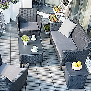QUUL Rattan Sofa Coffee Table Four-Piece Set Combination Balcony Sofa Hotel Balcony Plastic Outdoor