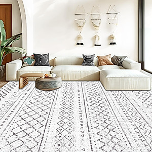 Area Rug Living Room Rugs 8x10 - Large Soft Boho Geometric Rugs, Non-Slip Foldable Washable Rugs Non Shedding Morden Indoor Floor Carpet for Bedroom Office Dining Room (Dark Grey,8' x 10')