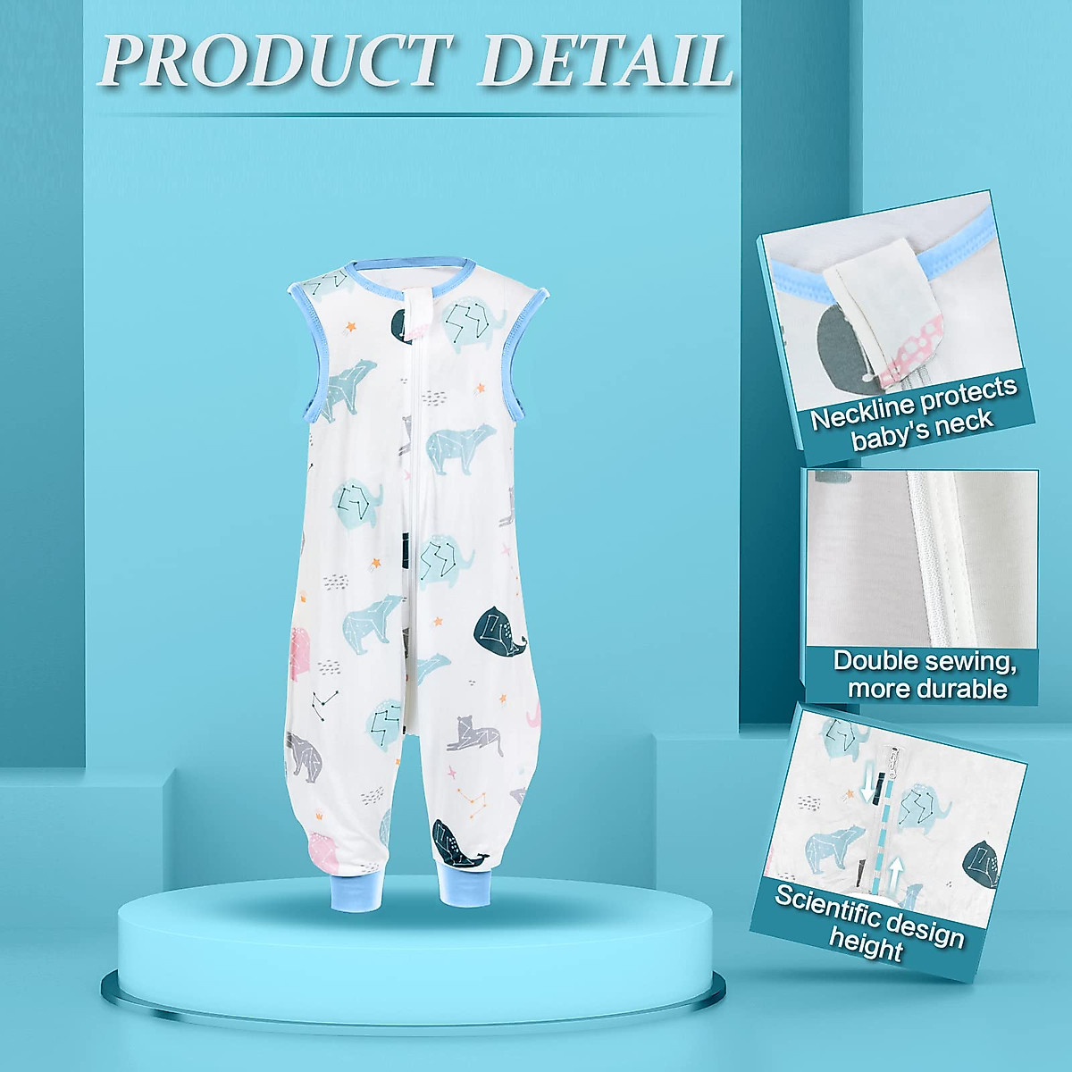 Reinewol Toddler Sleepsack,TOG 1.0 Sleep Bag with Feet,Baby Sleeveless Sleep Sack with Zipper 2-Pack(Multicolor, Large)