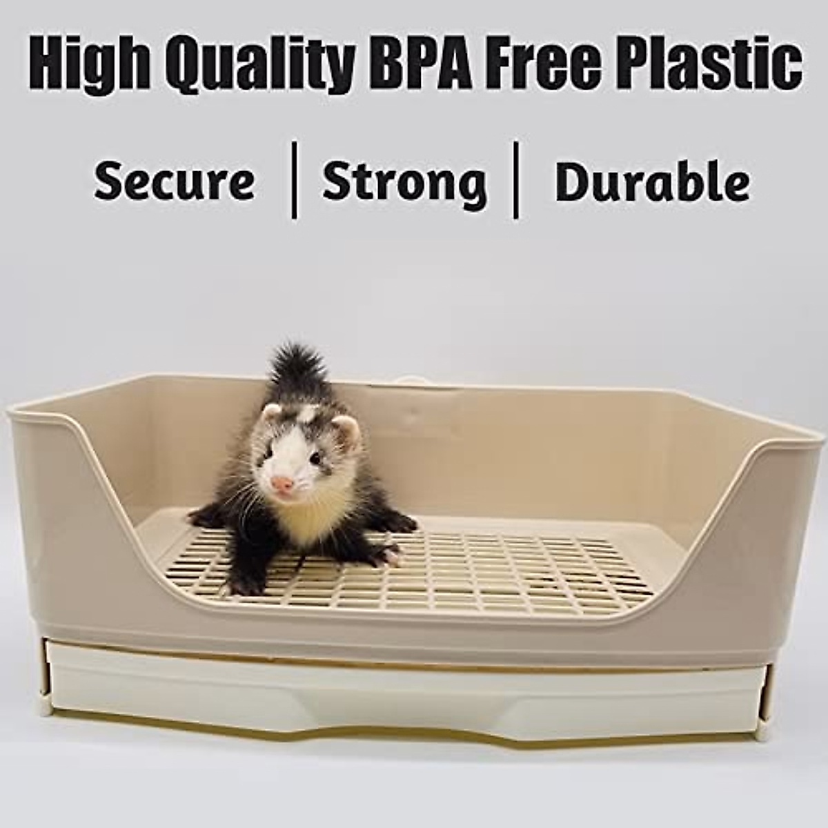 PINVNBY Rabbit Corner Litter Box with Drawer for Cage Small Animal Litter Pan Hanging Pet Feed Bowls Cage Potty Trainer Pet Toilet for Rabbit Bunny Guinea Pigs Chinchilla Ferret