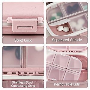 1Pack Travel Pill Organizer, 8 Compartments Portable Pill Case, Small Pill Box for Pocket Purse Portable Medicine Vitamin Container Pink