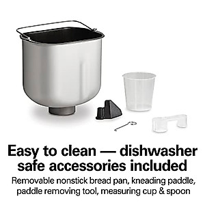 Hamilton Beach Bread Maker Machine, Digital, Programmable, 12 Settings + Gluten Free, Dishwasher Safe Pan + Kneading Paddle, 2 lb Capacity, Black (29982)