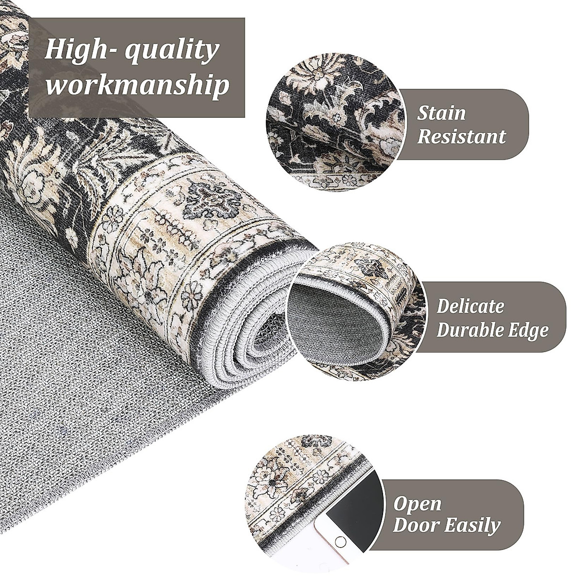 RUGSREAL Washable Area Rug 9x12 Large Bohemian Rug Bedroom Living Room Vintage Rugs Soft Oriental Rugs Non-Slip Backing Stain Resistant for Farmhouse Kitchen,9x12