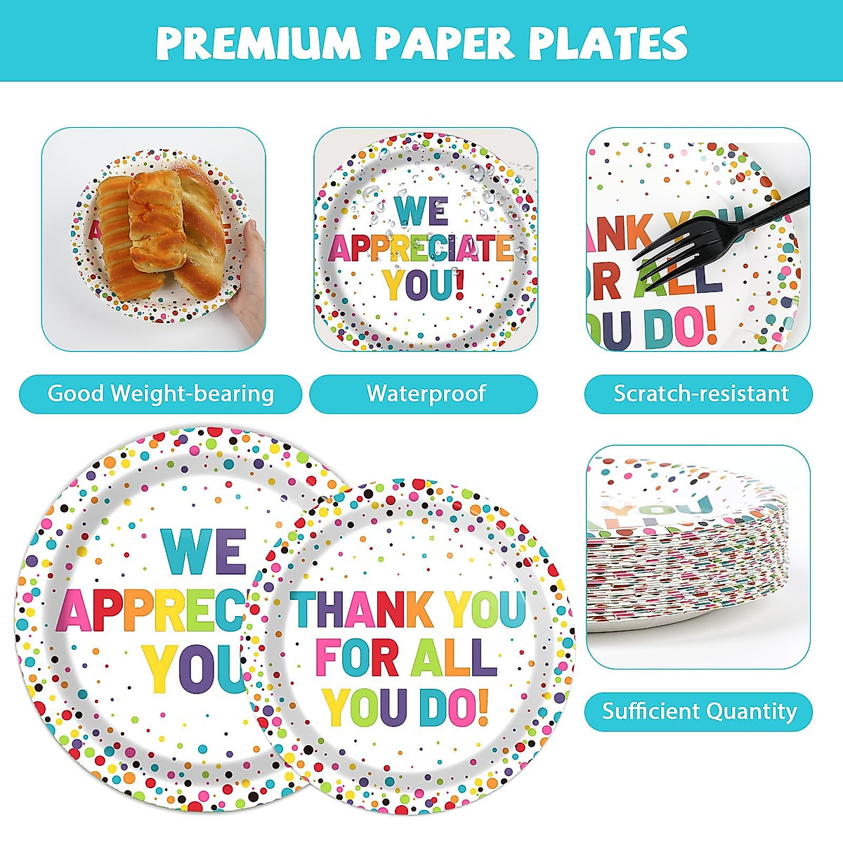96Pcs We Appreciate You Plates and Napkins Thank You for All You Do Party Decorations Polka Dot Appreciation Paper Plates for Teachers Employee Staff Pastor Volunteer Appreciation Week Decor Serve 24