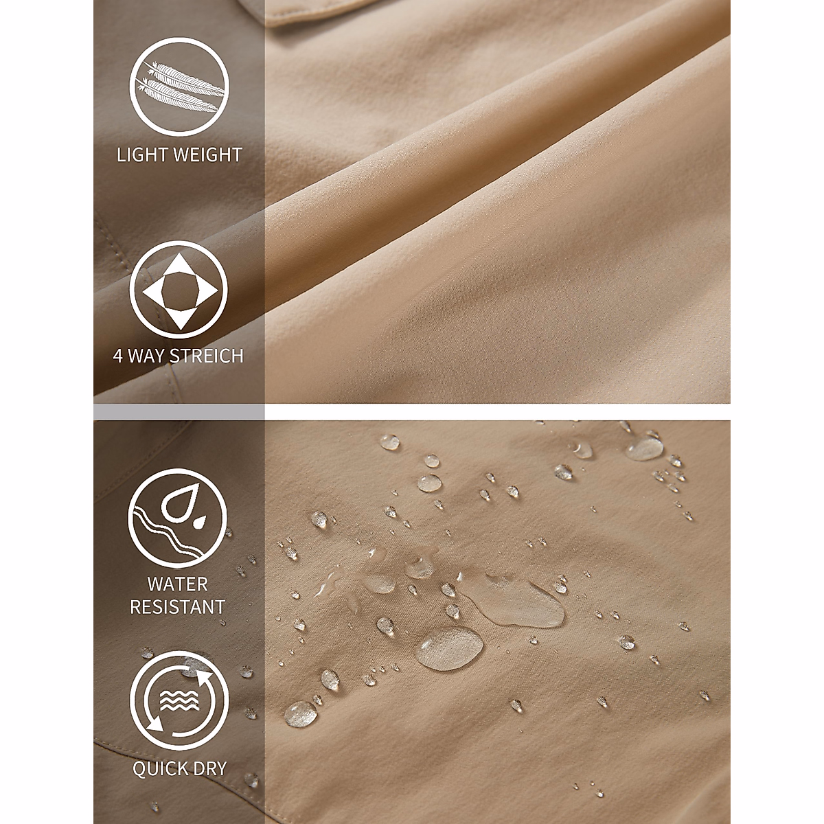 Pausel Men's Hiking Cargo Shorts Big and Tall Summer Capri Pants Travel Shorts with Zipper Pockets for Golf Fishing Camping Khaki 4XL