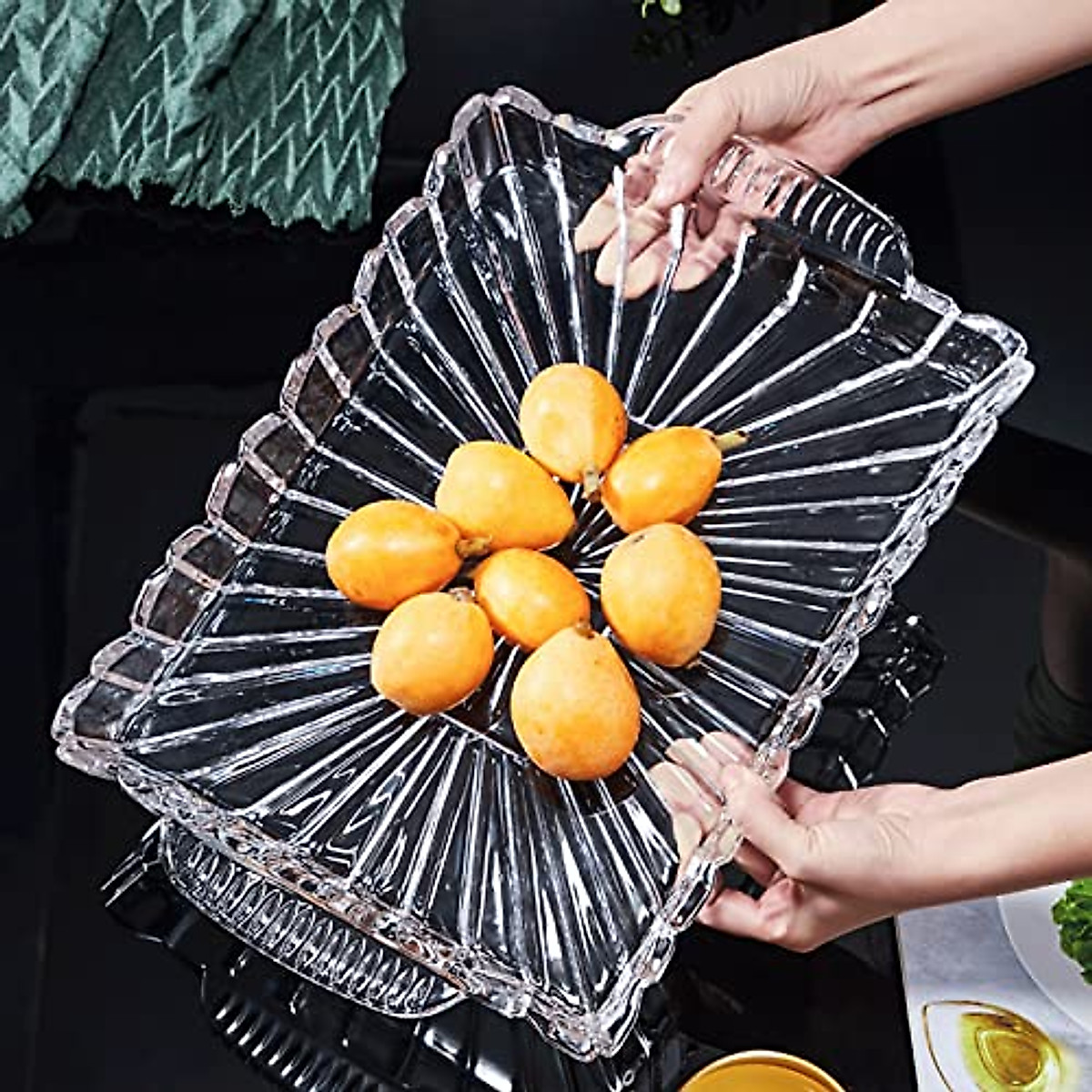 Serving Trays Clear Crystal Tray Serving Tray with Handle Multipurpose Tray for Coffee Table Spill Resistant Food and Beverage Server Kitchen Dresser Party Serving Tray Elegant Decorative Tray