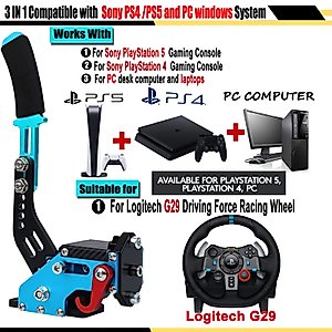 Obokidly Upgrade 2-IN-1 USB Handbrake Support G29 Compatible With PS4/PS5 + PC For Simracing Game Sim Rig With Clamp (Support G29 For PS5 With Clamp, Blue)