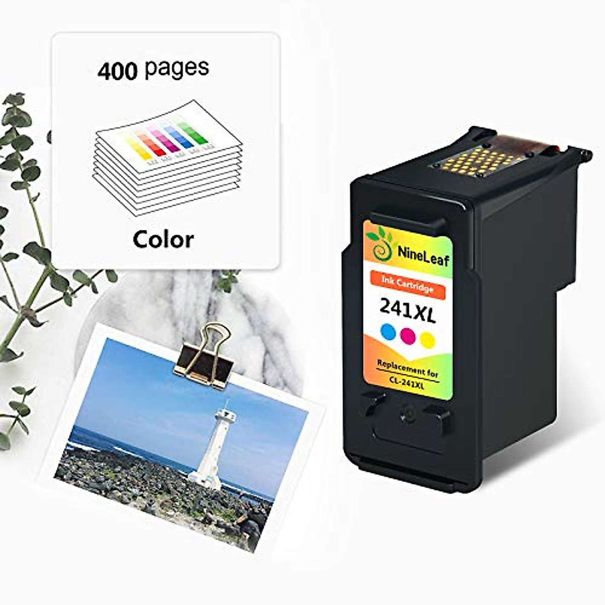 NineLeaf Remanufactured Ink Cartridge Compatible for Canon CL-241XL CL241XL PIXMA MG3620 MG3520 MG3220 MG2220 MG2120 MG3600 MX532 MX472 MX432 MX452 MX522 TS5120 MX392 Printer (Tri-Color,2 Pack)