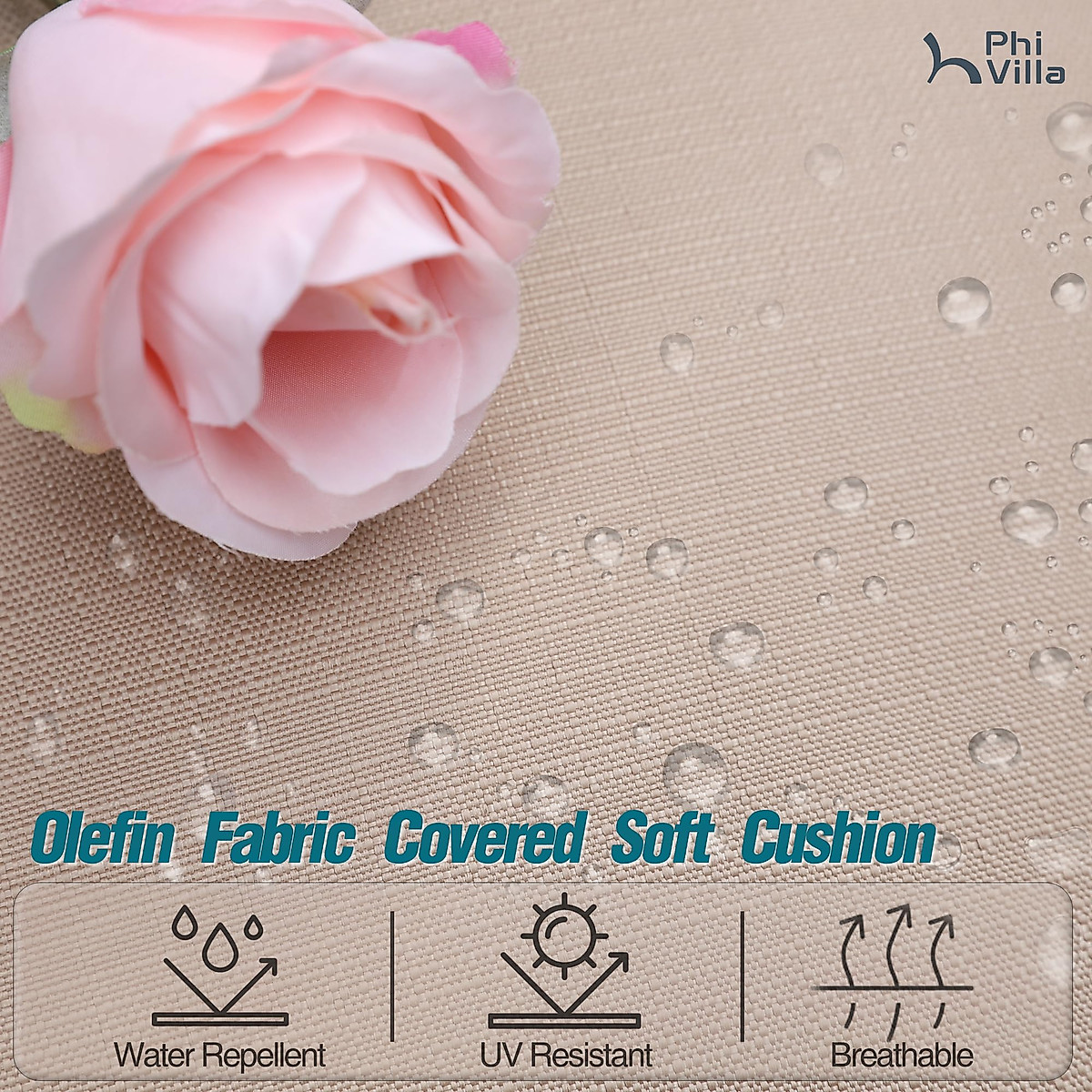 PHI VILLA Outdoor Metal Steel Dining Chairs with Cushion, Black Heavy-Duty Weatherproof Armchairs for Patio, Deck, Yard - Set of 6