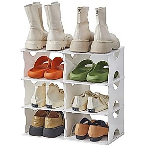 LGAQCOX 2 Pcs of 4 Tier Shoe Rack, Free Standing Shoe Racks for Closet, Free-Combination Narrow Shoe Storage Organizer for Bedroom & Entryway, Space Saver Stackable Shoe Shelf, Easy Assembly,White