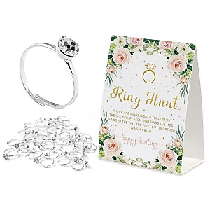 Bridal Shower Game with Rings Fun Ring Hunt Game 30 Metal Rings and Game Stand Sign, Bridal Shower Game Wedding Winner Gift Prize Party-JZXB-004