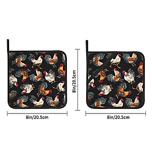 French Roosters Heat Resistant Potholders 8x8 in French Roosters Kitchen Pot Holders Sets Hot Handle for BBQ Cooking Baking Grilling Microwave Barbecue Four Seasons Hot Pads