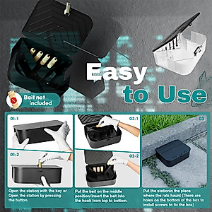 Rat Station Box with 1 Key, Complete Rodent Solution Keeps Rats Away, Pet & Child-Safe, Lock & Key Available, Reusable & Long-Lasting, Indoor & Outdoor, 6 Pack