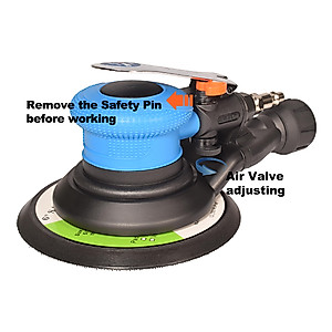 Dynastus 6-Inch Self-Vacuuming Random Orbit Air Palm Sander, Dual Action Pneumatic Polisher with Velcro Hook and Loop Backing Pad