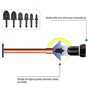 6Pcs Hex Handle Swaging Tool Drill Bit Set, Copper Pipe Flaring Tools, Air Conditioner Tube Expander, Professional Round Handle Tube Swage Repairing Set with 1/4, 3/8, 1/2, 5/8, 3/4 Bits