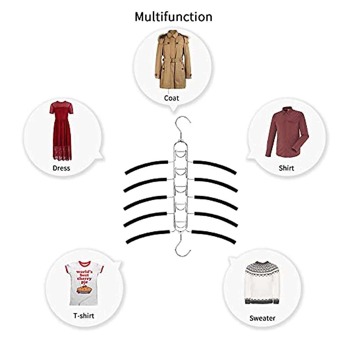 Nature Smile 2 Pack 5 in 1 Anti Slip Clothes Hangers,Space Saver Magic Metal Hangers,Multi Layers Wardrobe Clothes Rack,Heavy Duty Metal Blouse Hanger Closet Storage Organizer