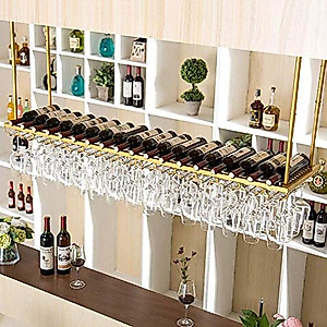 HLL Wine Racks,Wine Glass Rack Hanging, Height Adjustable Ceiling Wine Bottle Holder for Bar Champagne Storage Rack 5 Sizes,Gold,L-120Cm